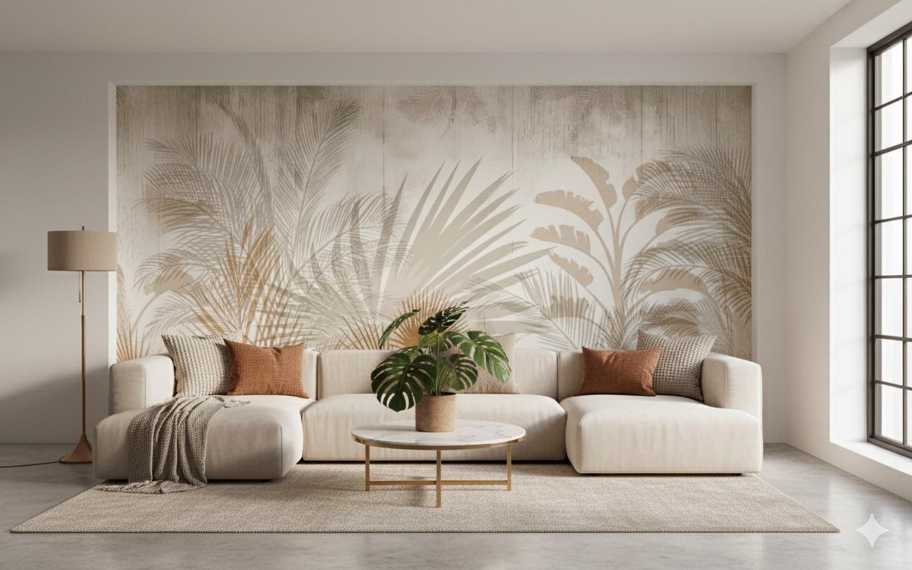 Neutral Palm Leaf Wallpaper Mural: Beige Boho Tropical Wall Decal - Etsy