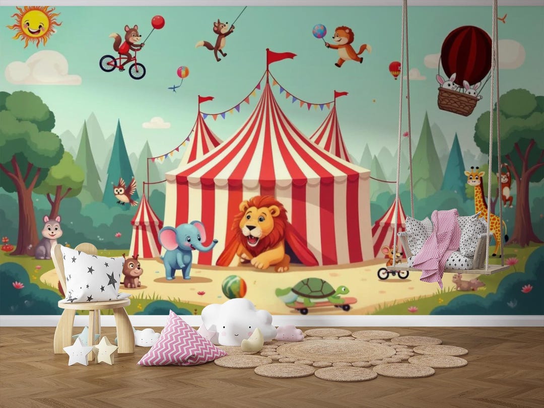 Enchanted Woodland Circus Wallpaper | Playful Animal Carnival Scene ...