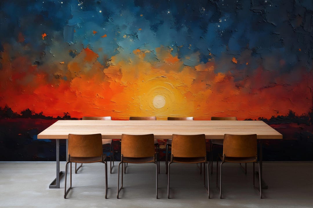 Fiery Sunset Over Serene Ocean Wallpaper | Vibrant Abstract Landscape ...