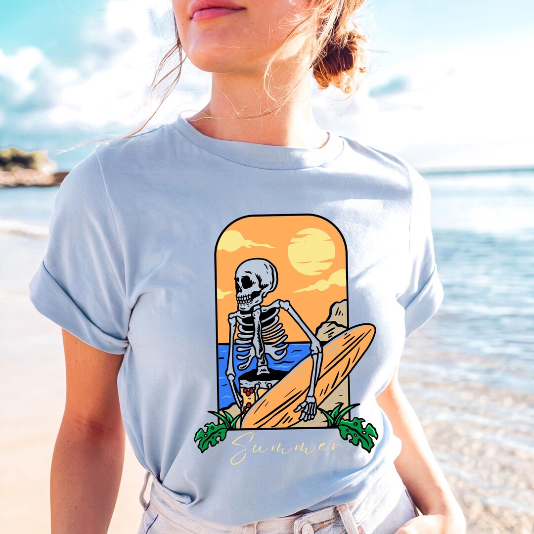 Skeleton Surfer T-shirt, Gothic Beach Summer Design Tee, Alternative ...