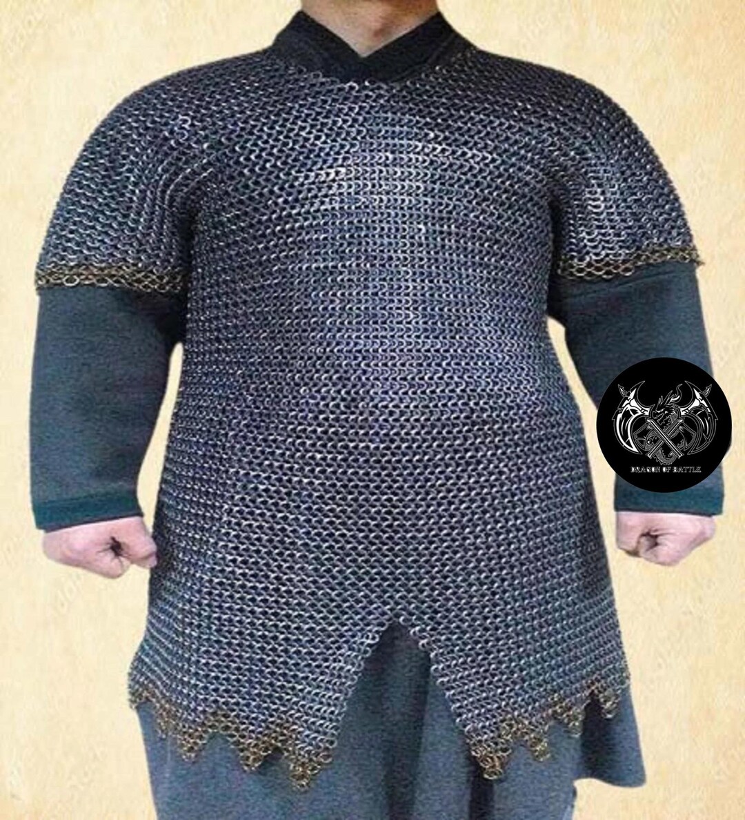 Chain Mail Shirt With Zig Zag Brass Row , 9 Mm Flat Riveted With Flat ...