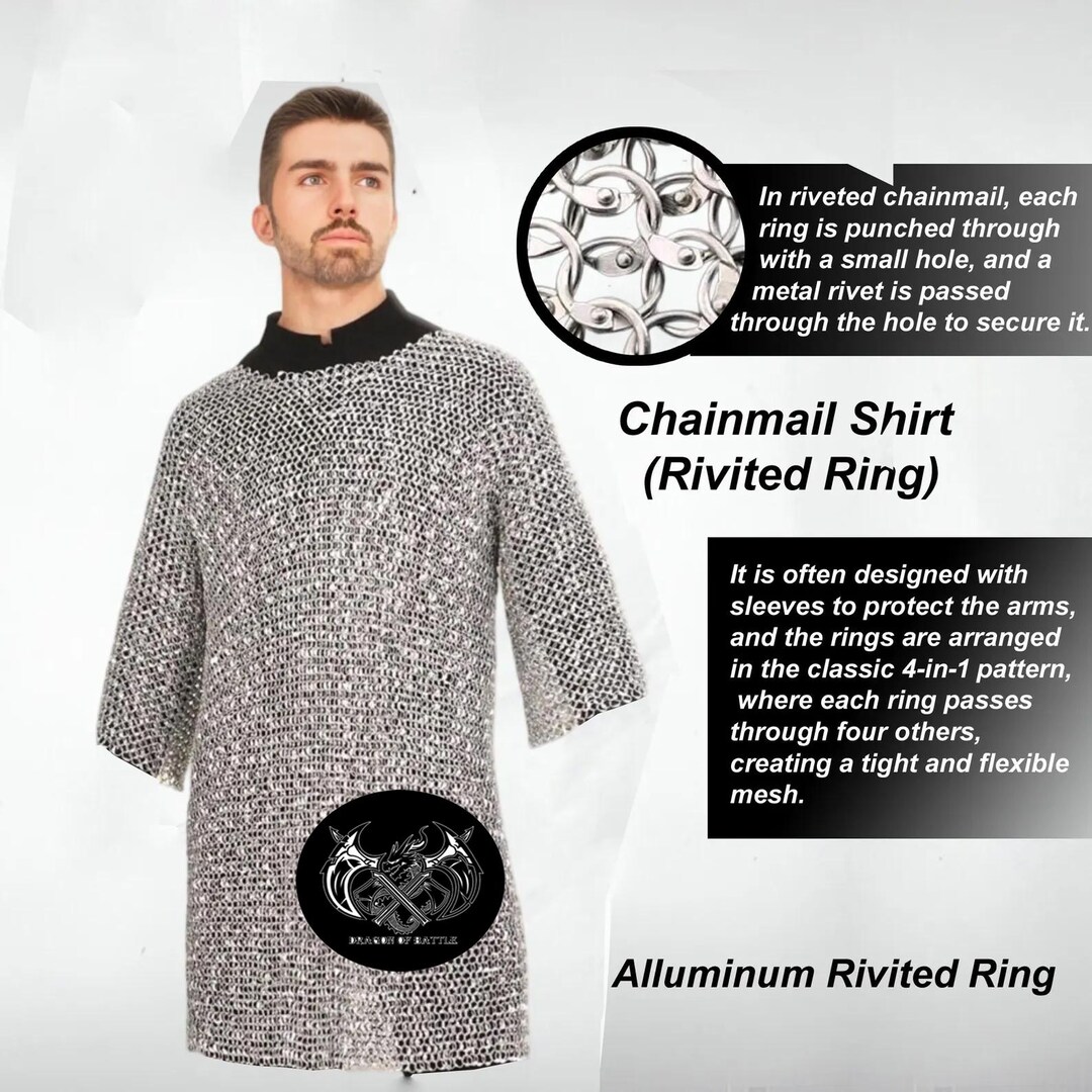 Medieval Riveted Alluminium Chainmail Hauberk for Full Upper Body ...