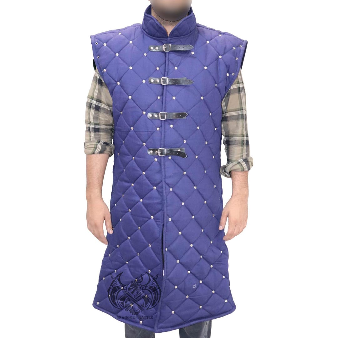 Medieval Quilted Gambeson With Leather Strap Fastenings – Sleeveless ...