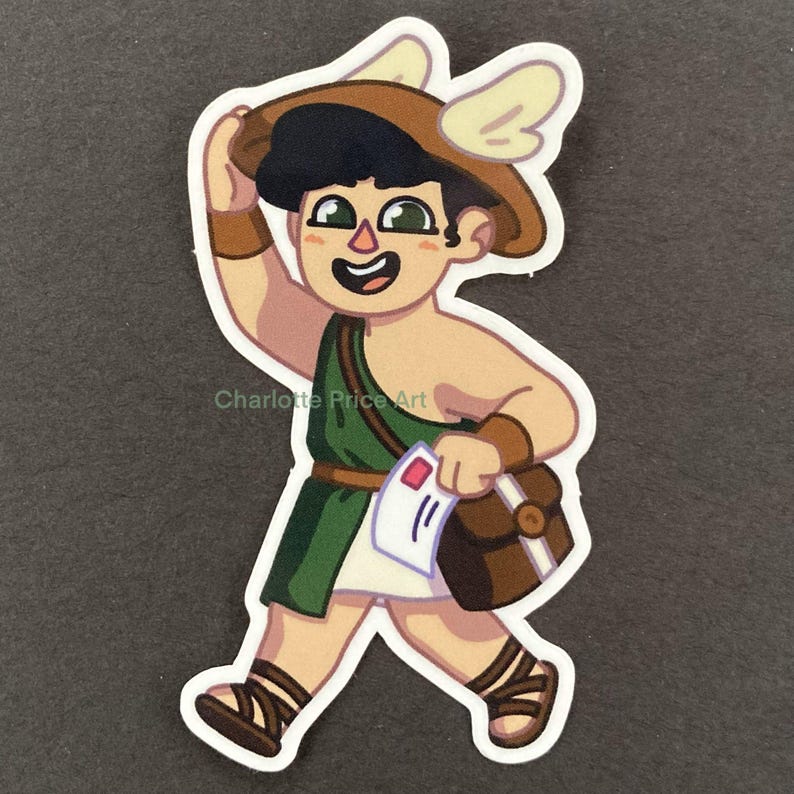 Hermes Glossy Vinyl Sticker, Cute Greek God of Messages and Travel ...
