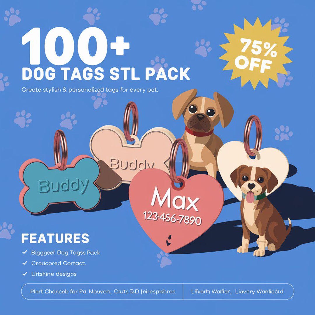 100 Dog Tags STL Pack 3D Printable Designs for Pets and Accessories ...