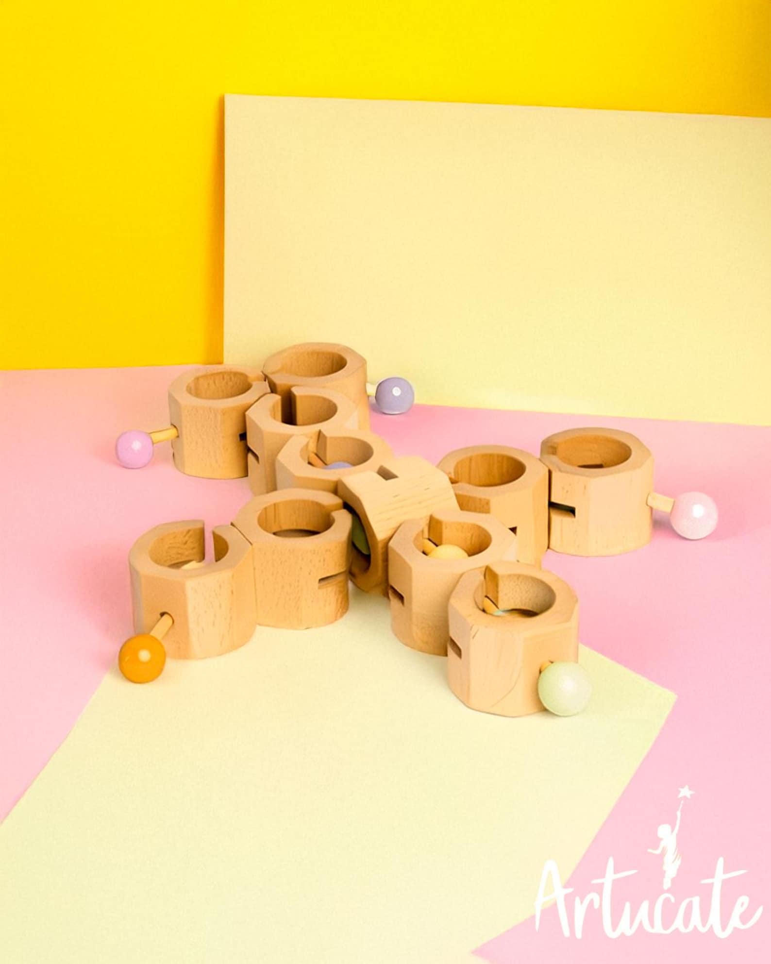 Montessori Wooden Hexagon Puzzle Toy – Stacking & Balancing Toy With ...