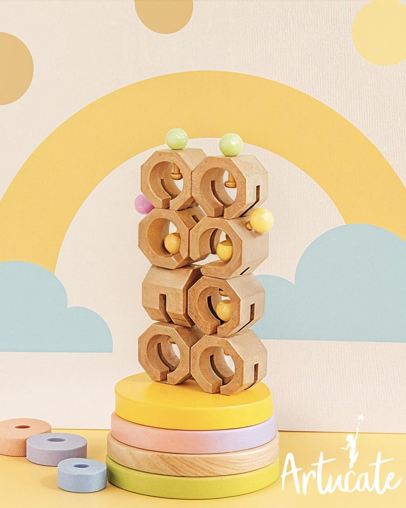 Montessori Wooden Hexagon Puzzle Toy – Stacking & Balancing Toy With ...