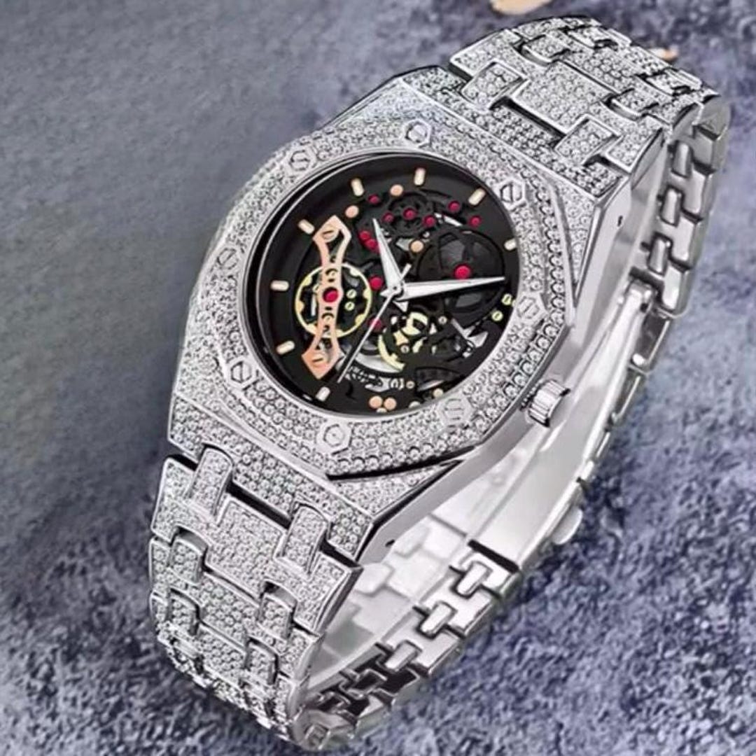 Luxury Iced Skeleton Watch for Men's, Stylish Design - Etsy