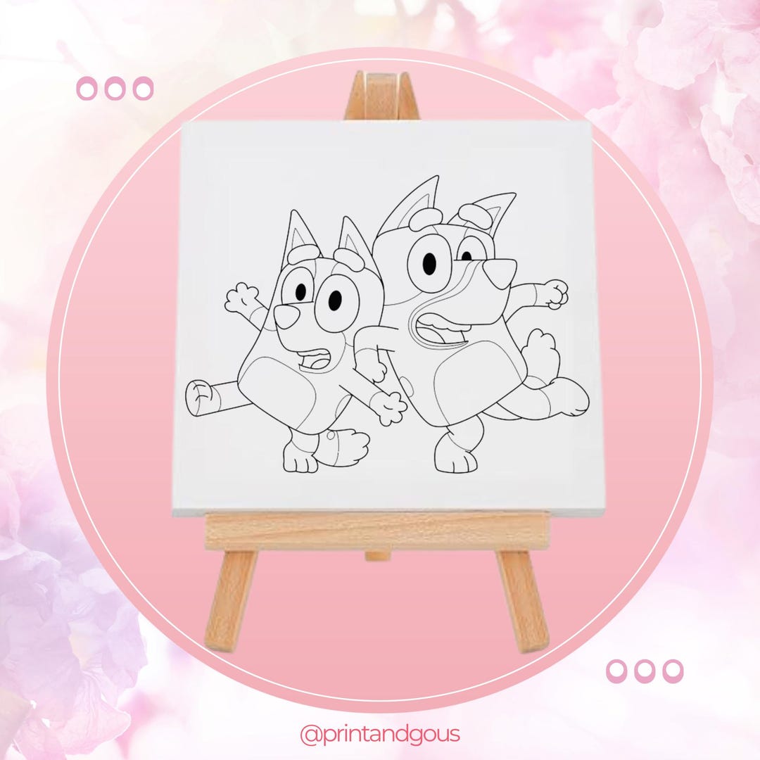 Personalized Bluey Coloring Canvas Set of 6 With Easel and Markers ...