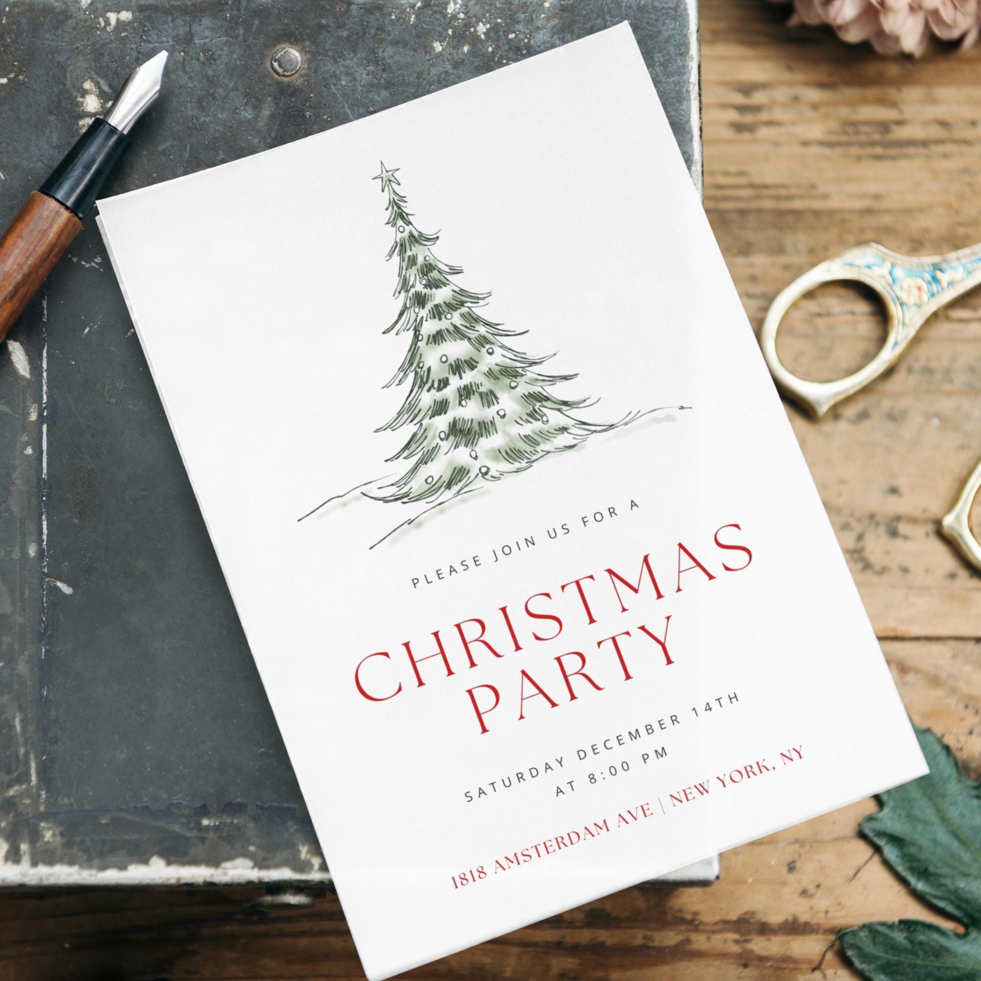 Editable Holiday Party Invitation Card: Festive DIY Template for ...