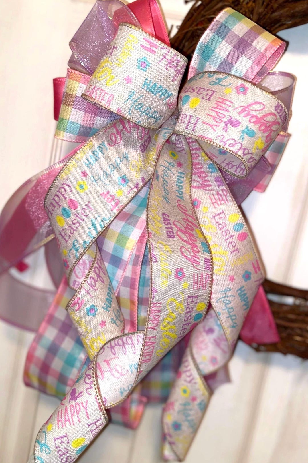 Bow for Wreath Easter Bow Lantern Bow Spring Bow for Wreath Easter Basket Bow Spring Porch Bow ...