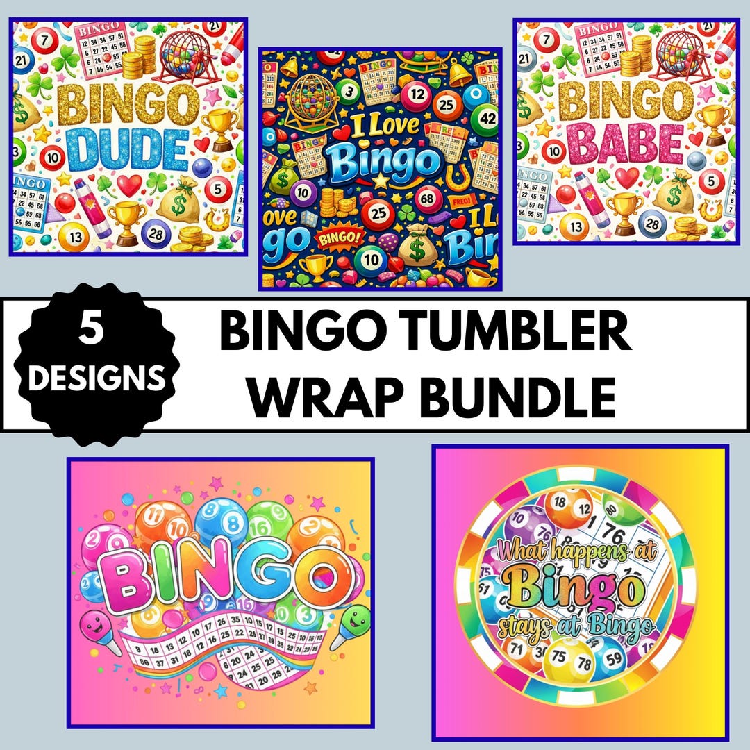 Bingo Tumbler Wrap Bundle | 5 Bingo Designs | 20oz Skinny Tumbler PNG ...