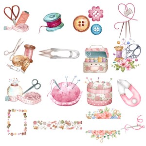 Watercolor Sewing Clipart: 90 PNG Designs for Crafters (digital ...