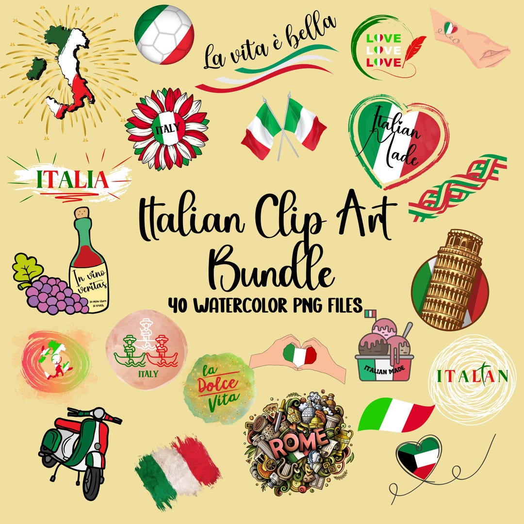 Assorted Italian Clip Art Digital Download Bundle - Italian Flag, Text ...