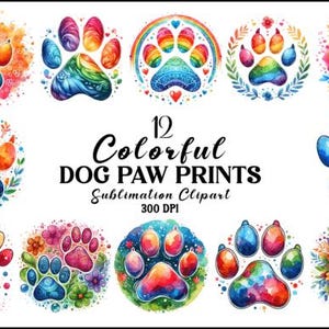 Colorful Dog Paw Prints Clipart Digital Download - Etsy