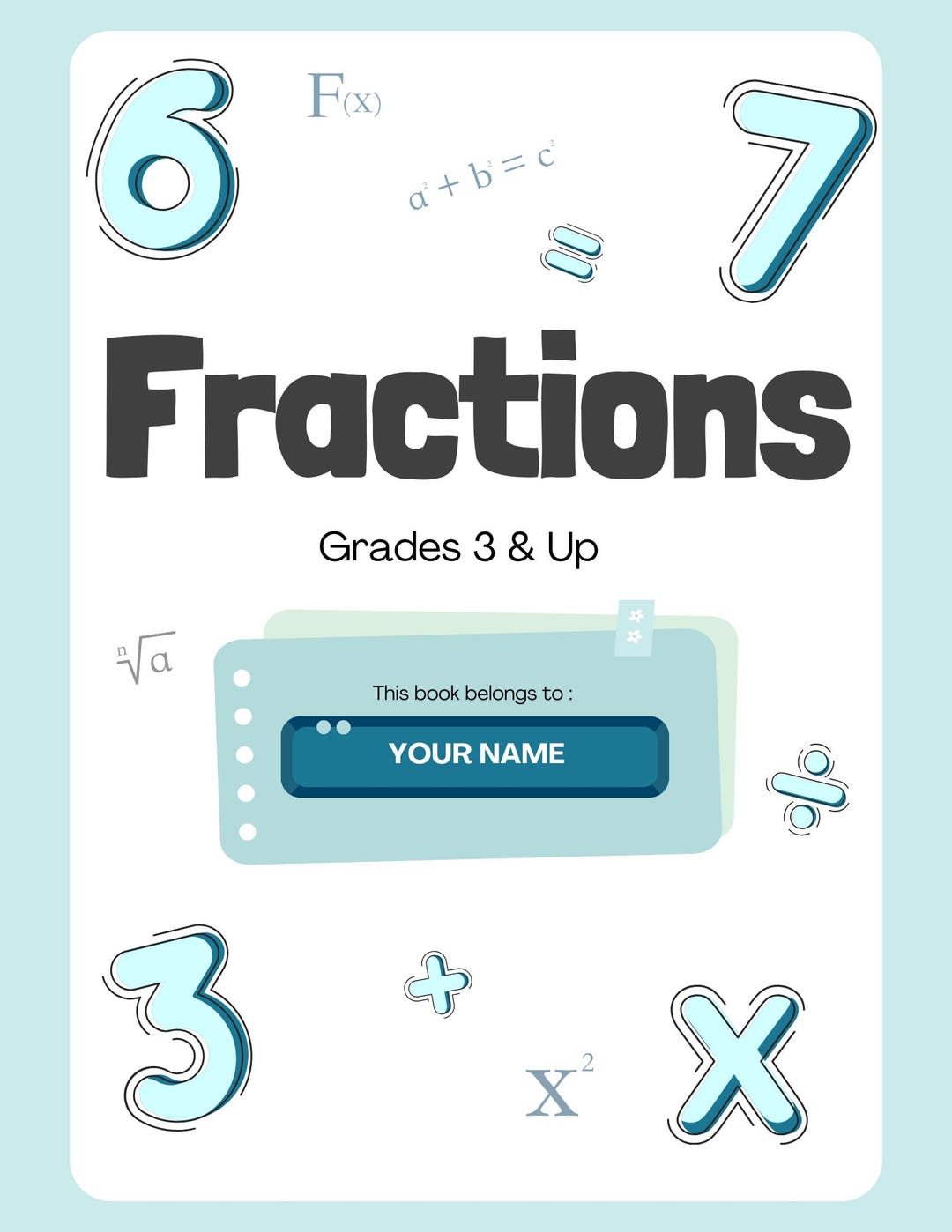 FRACTIONS Math Book Worksheet Digital Download Educational, Math ...