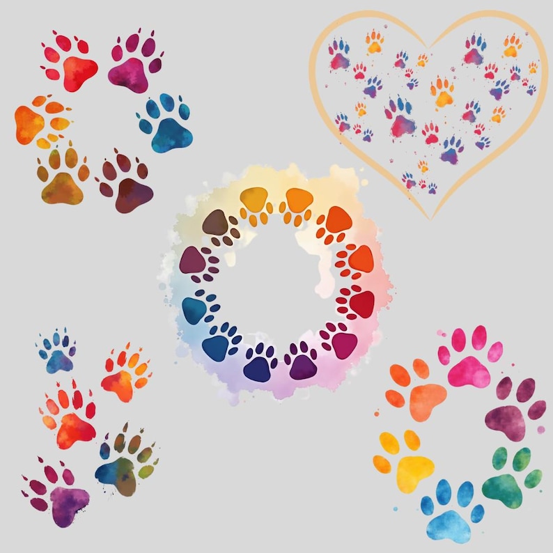 Vivid Dog Paw Prints Clipart Digital Download - Etsy