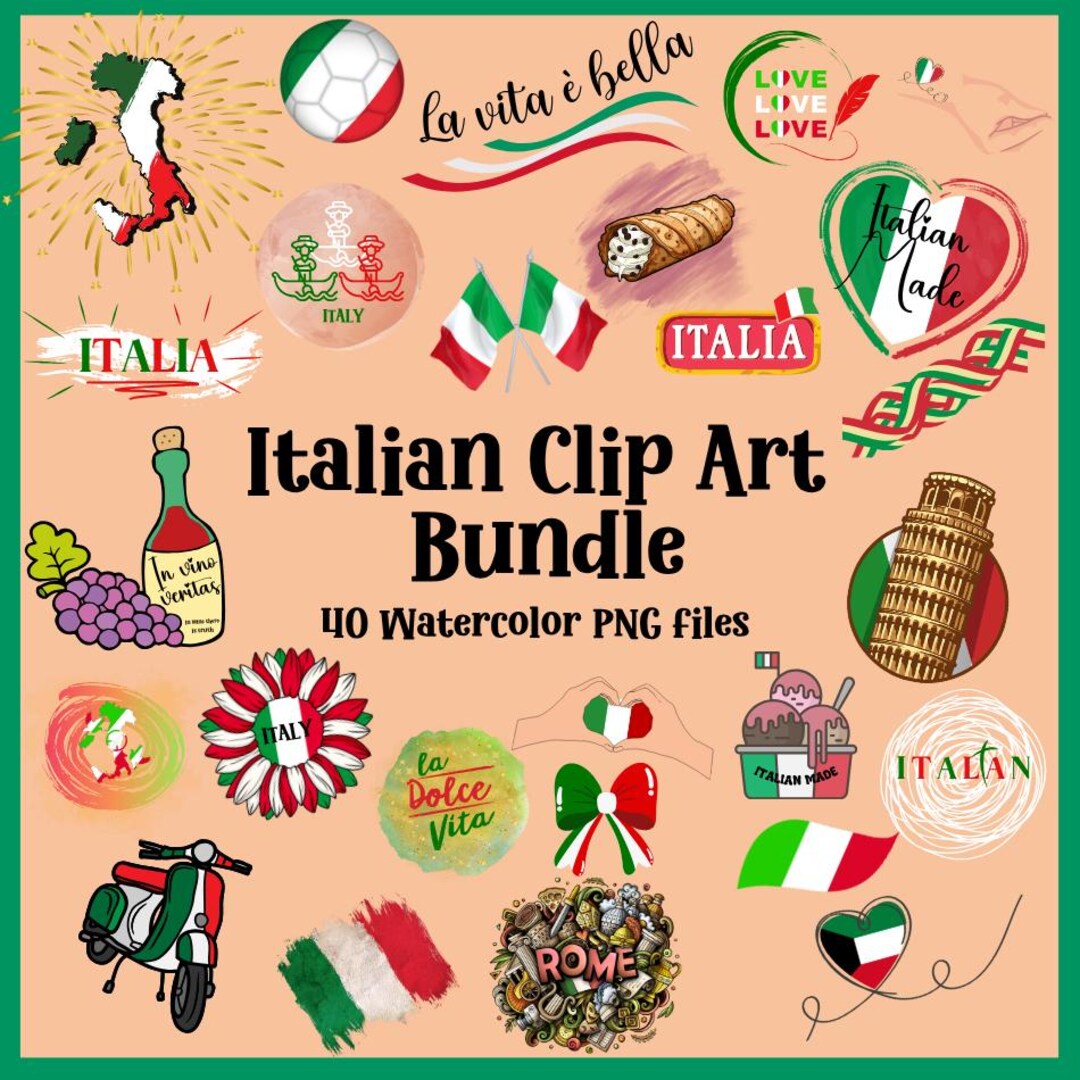Assorted Italian Clip Art Digital Download Bundle - Italian Flag, Text ...