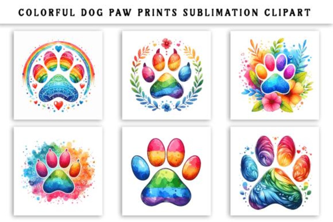 Colorful Dog Paw Prints Clipart Digital Download - Etsy