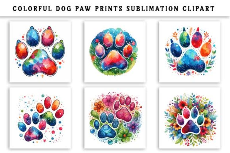 Colorful Dog Paw Prints Clipart Digital Download - Etsy