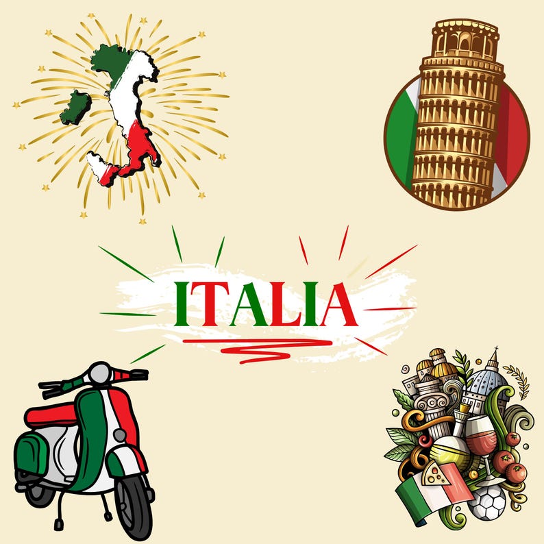 Italian Clip Art Bundle: Food, Flag, Text - 40 PNG Files (digital ...
