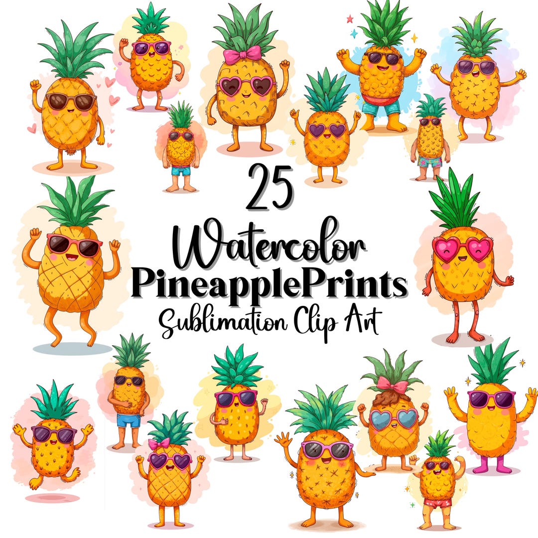 Vibrant Watercolor Pineapples Clipart Digital Download - Summer ...