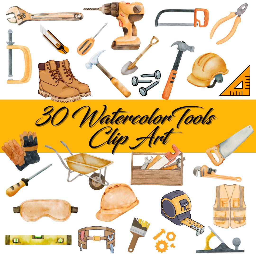 Watercolor Tools Clipart: Construction PNG Images (digital Download) - Etsy