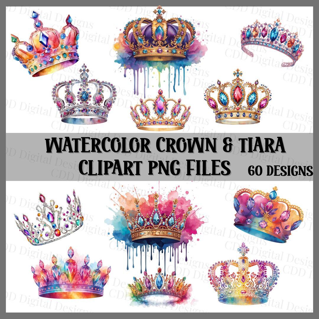 Watercolor Crowns & Tiaras Digital Download PNG Clipart - 60 PNG ...