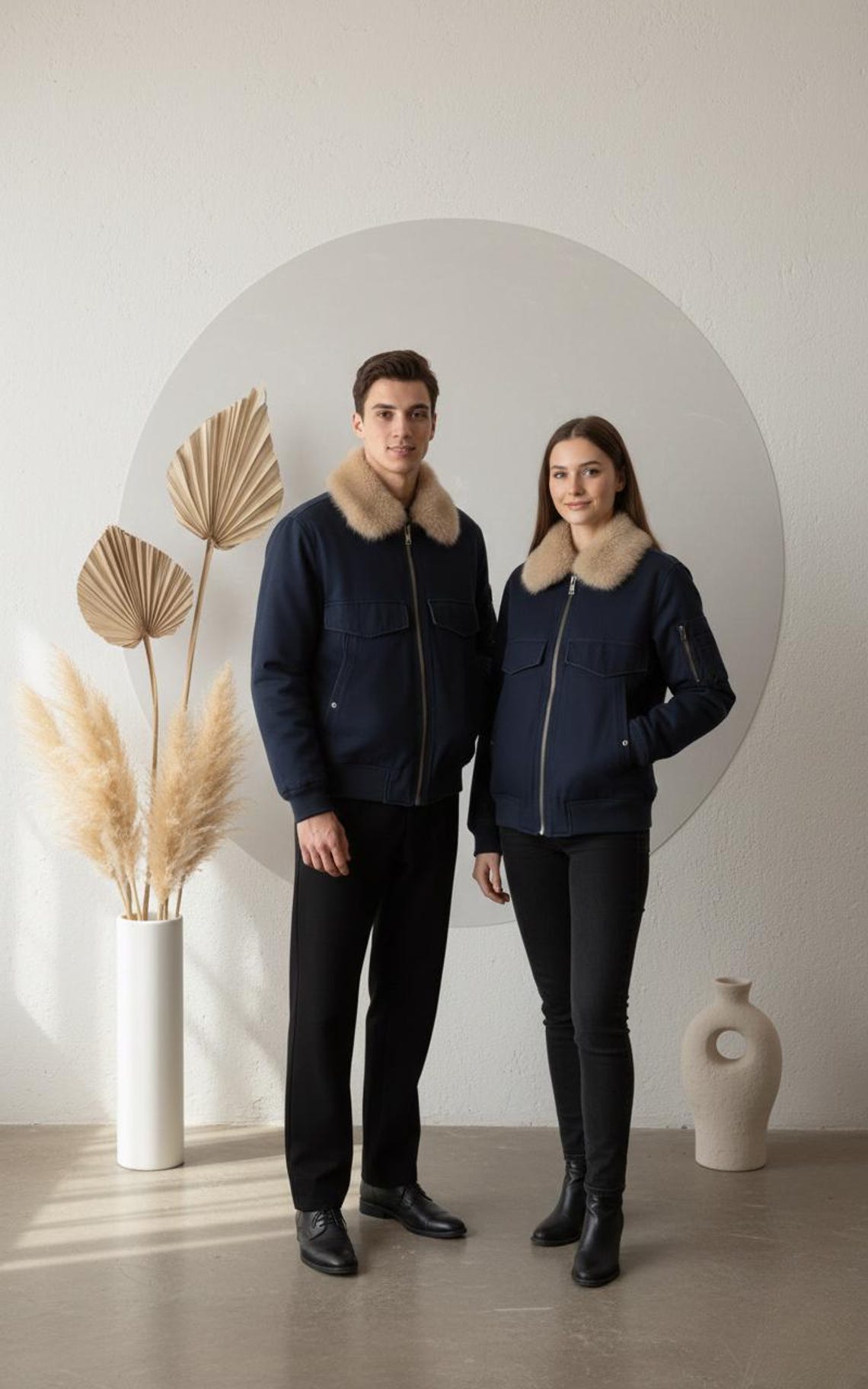 Canvas Bomber Jacket With Faux Fur Collar – Boxy Fit Aviator Workwear ...