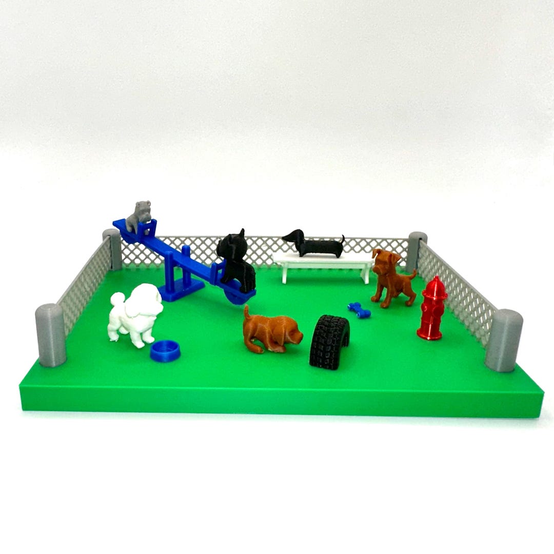 Dog Park Desk Decor With Boston Terrier Boxer Poodle Figurines Desk ...