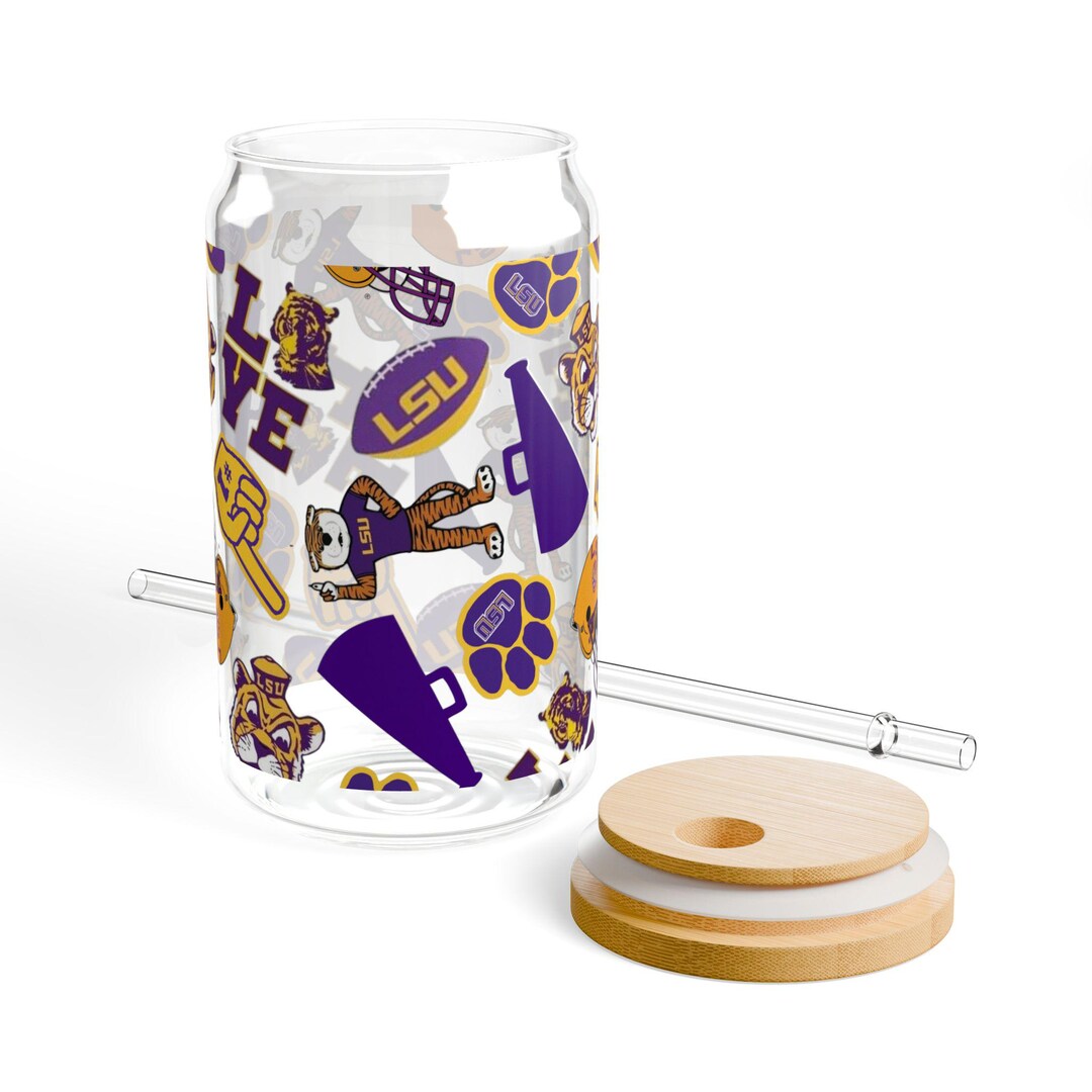 LSU Fan Sipper Glass, With Lid and Straw 16oz - Perfect for Game Day ...