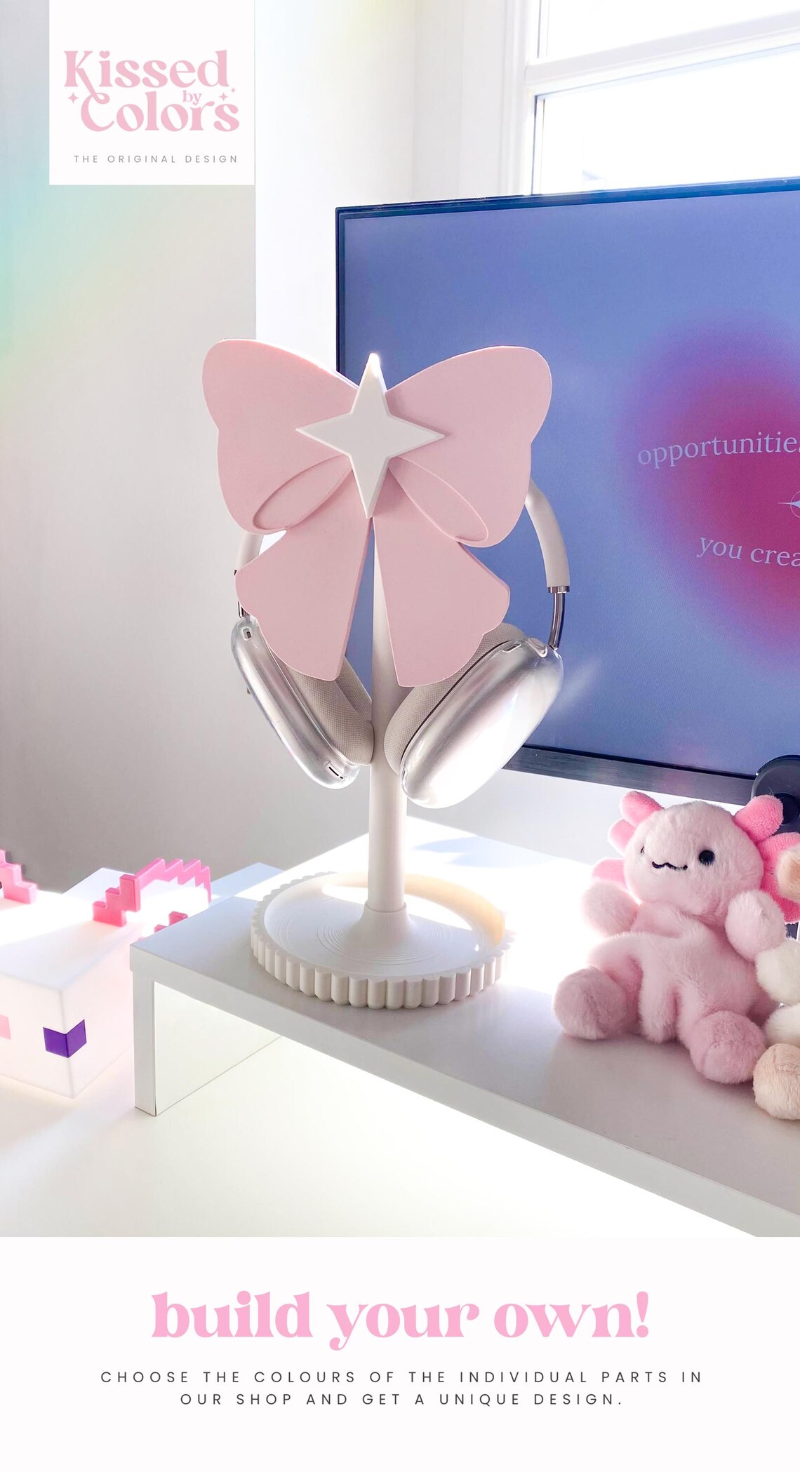 Pastel Pink Bow Headphone Stand : Minimalist Aesthetic - Cozy Gaming ...