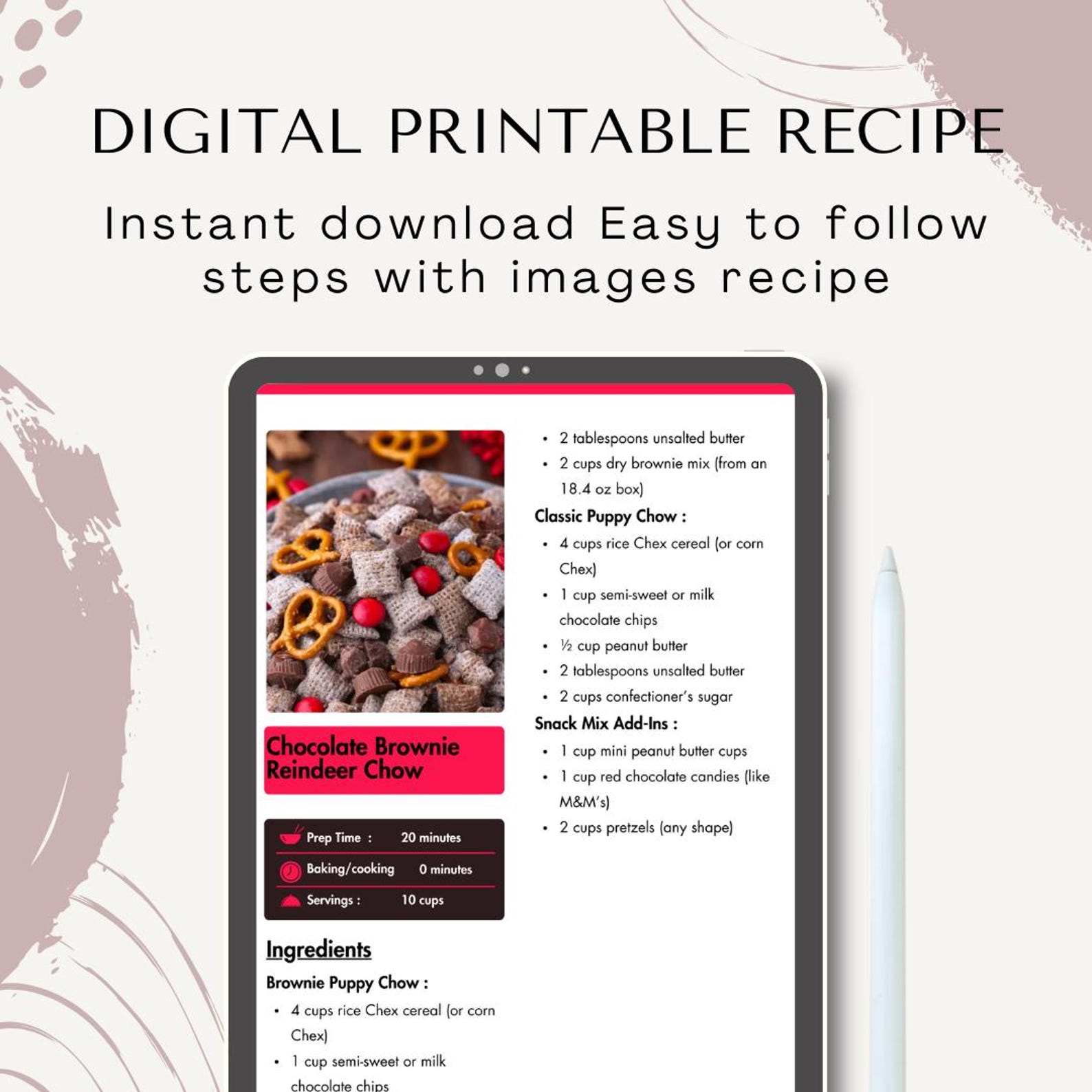Christmas Chocolate Brownie Reindeer Chow | Instant Download PDF ...
