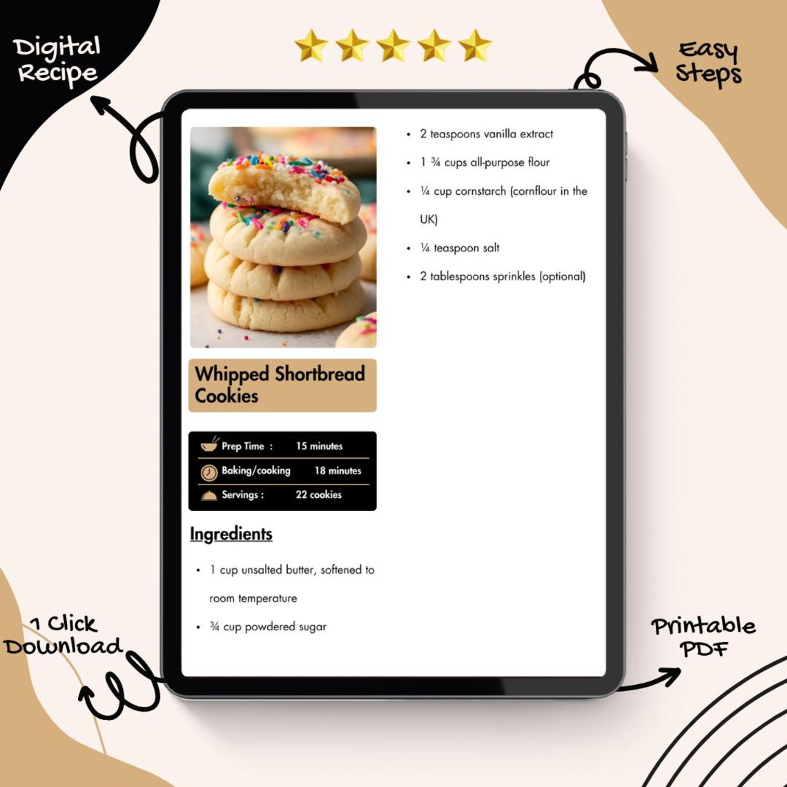 BEST RECIPE of Whipped Shortbread Cookies Digital PDF Printable - Etsy