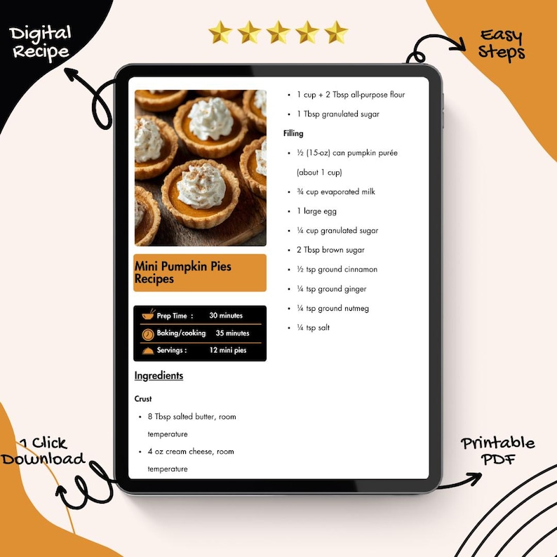 Mini Pumpkin Pie Cups Recipe: Printable PDF (digital Download) - Etsy