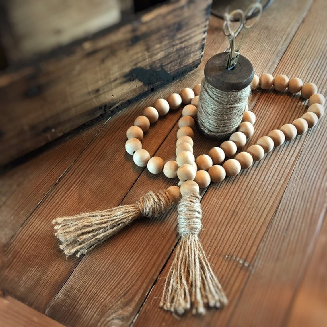 House Beads Wood Bead Garland Farmhouse Beads Strand | Etsy