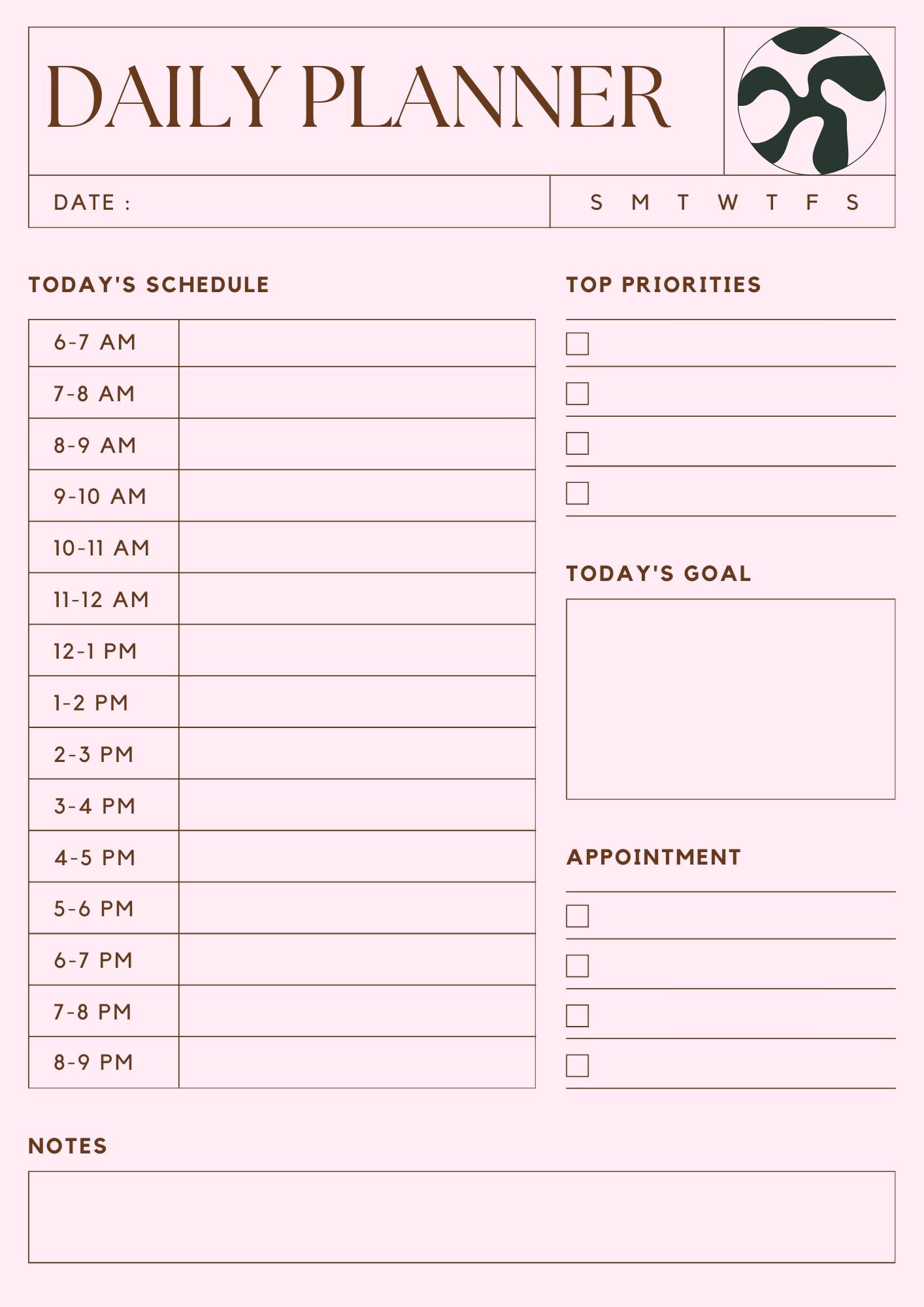 Cute Daily Planner Printable Schedule, Stylish To-do List, Time ...