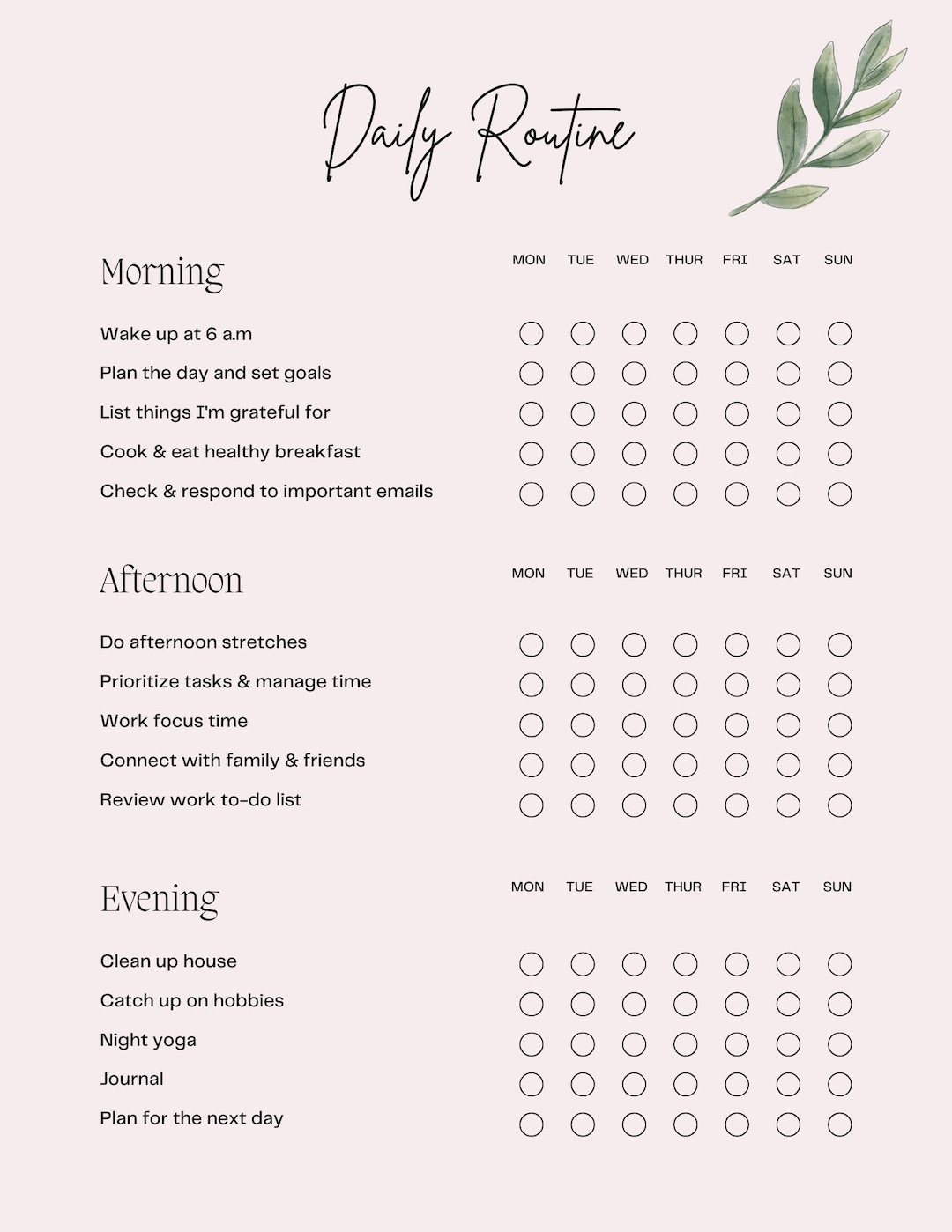 Daily Routine Template Printable Daily Planner, Productivity Schedule ...