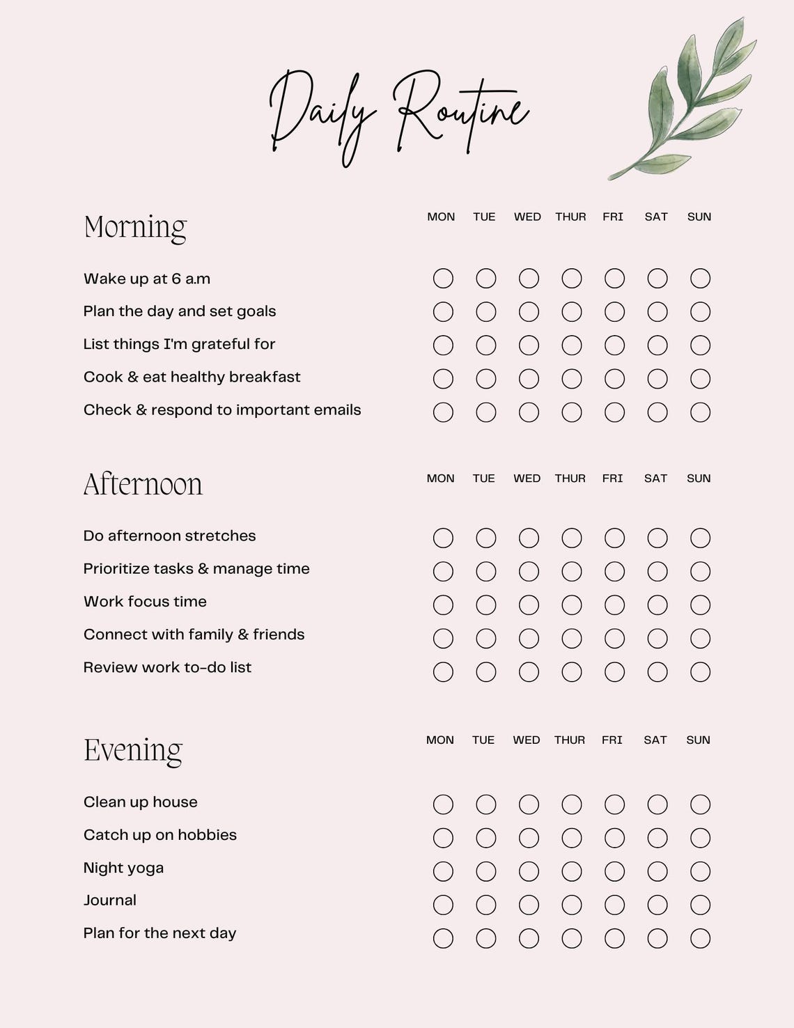 Daily Routine Template Printable Daily Planner, Productivity Schedule ...
