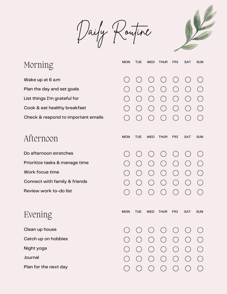 Daily Routine Template Printable Daily Planner, Productivity Schedule ...