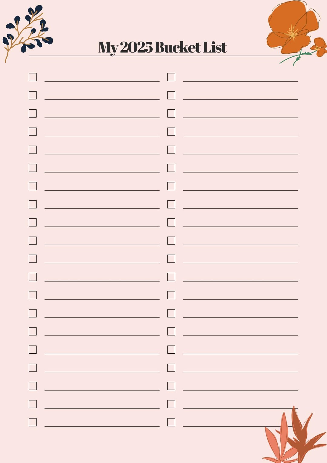 2025 Bucket List Template - Printable Goal Setting, Adventure Planner ...