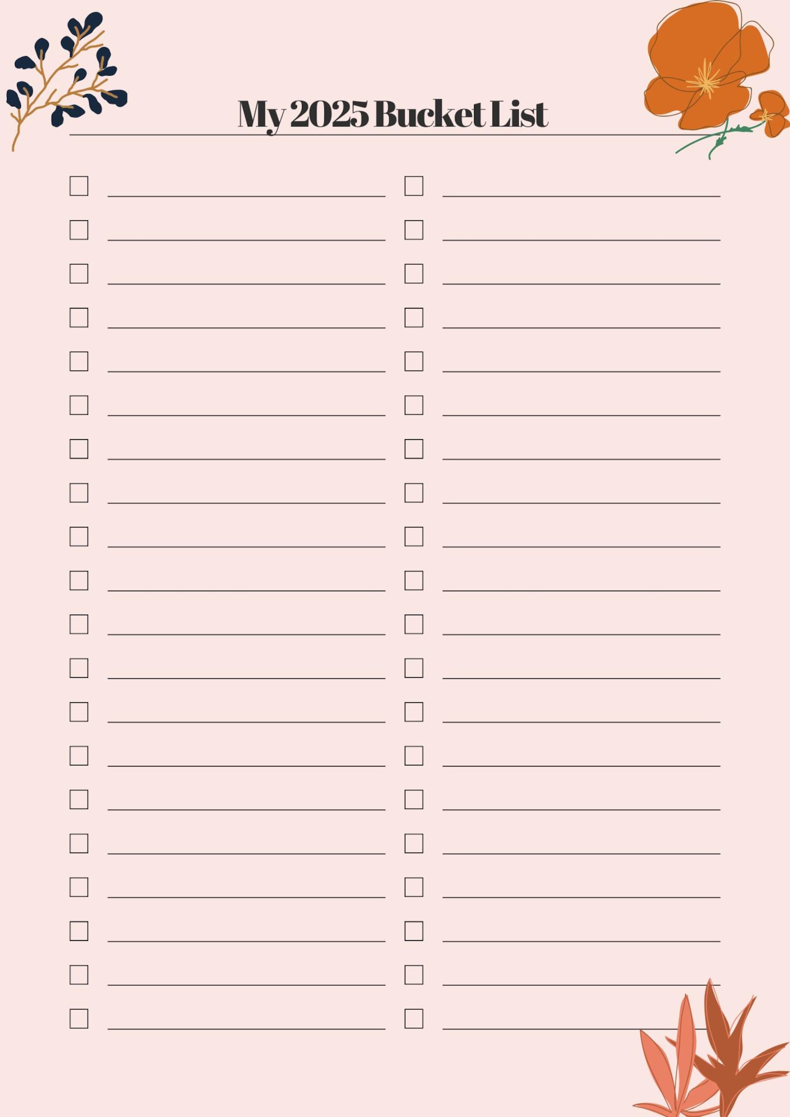 2025 Bucket List Template - Printable Goal Setting, Adventure Planner ...