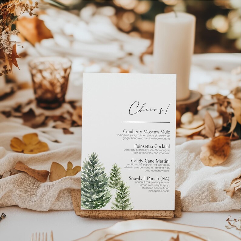 Christmas Bar Menu Template - Editable Digital Christmas Cocktails ...