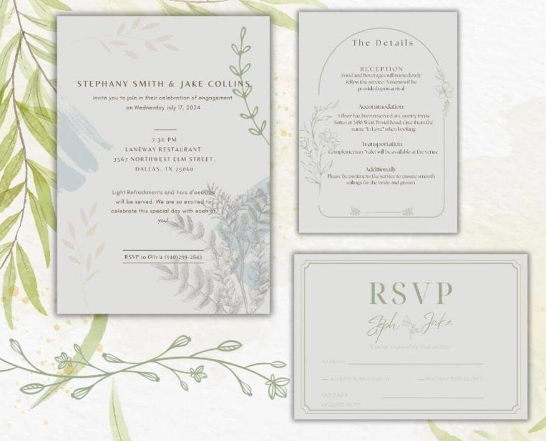 Earth Tone Wedding Invitation Template, Botanical Wedding, Greenery ...