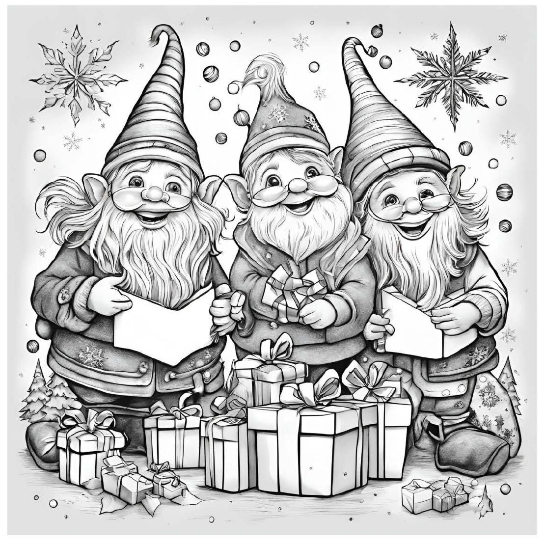 Christmas Gnomes Coloring Pages - Etsy