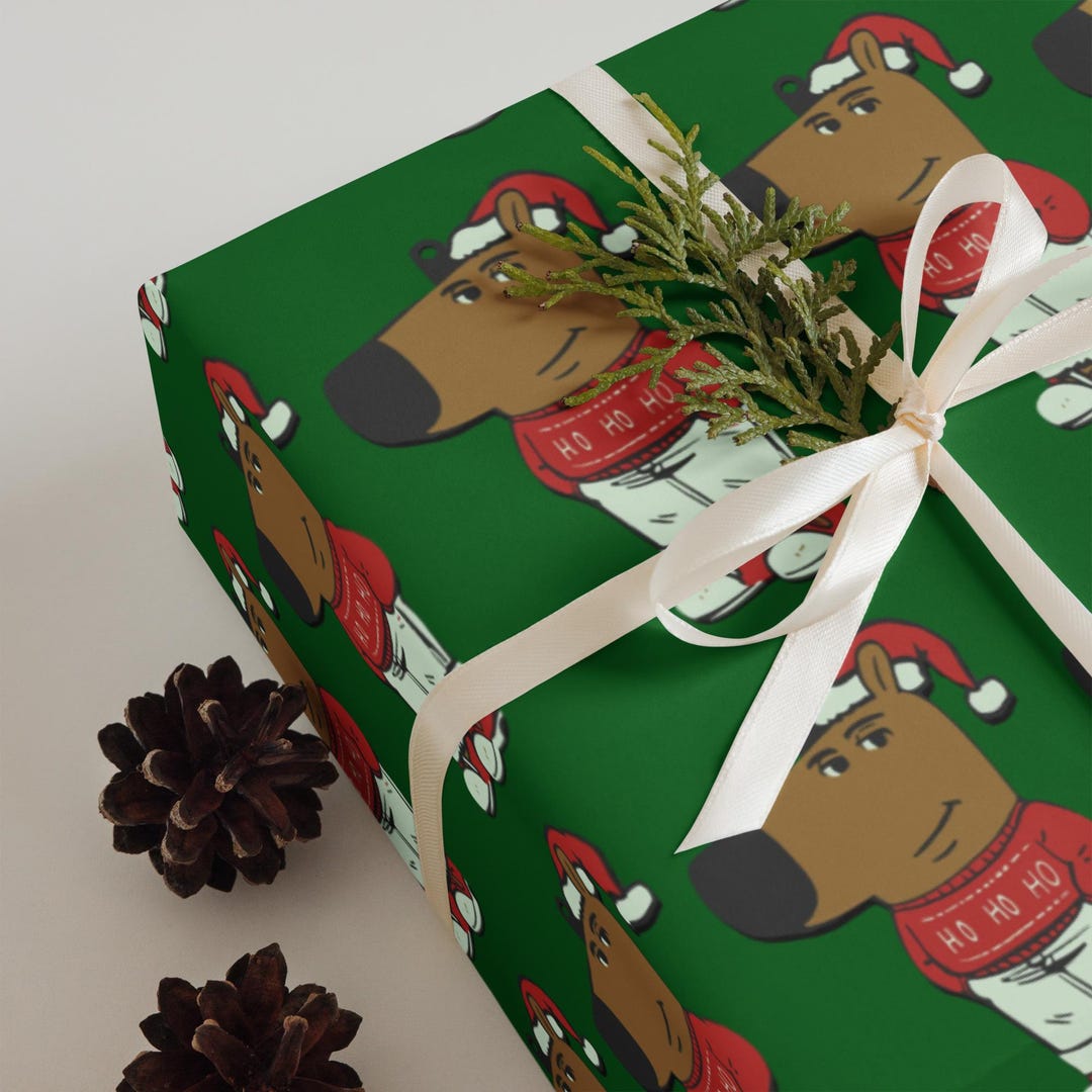 Just A Chill Guy Wrapping Paper Green Chistmas Wrapping Festive Present ...