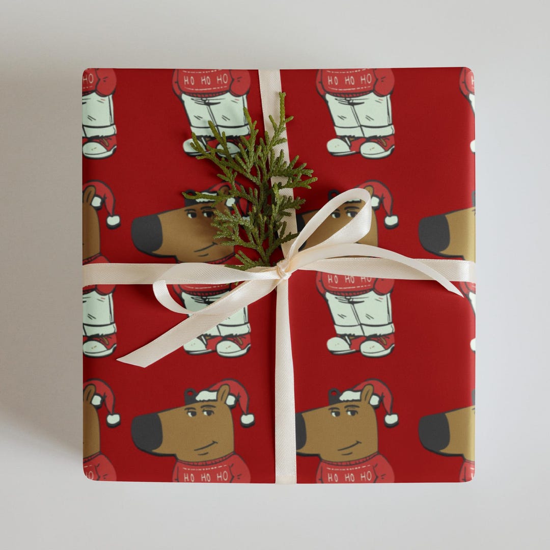 Just A Chill Guy Wrapping Paper Red Christmas Wrapping Festive Present ...