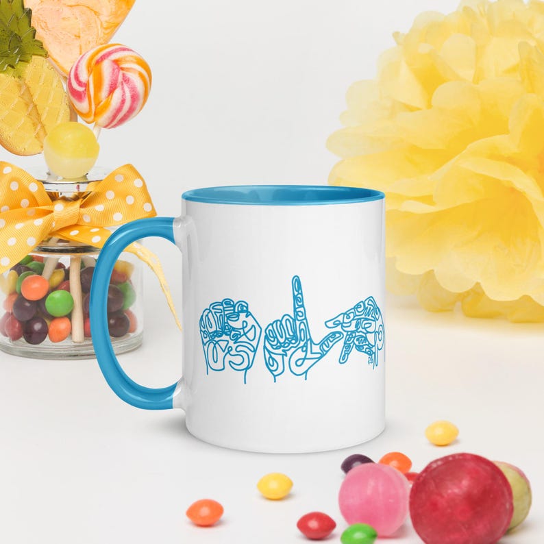 SLP in ASL Mug Teal Blue Speech Language Pathologist Abstract Design ...