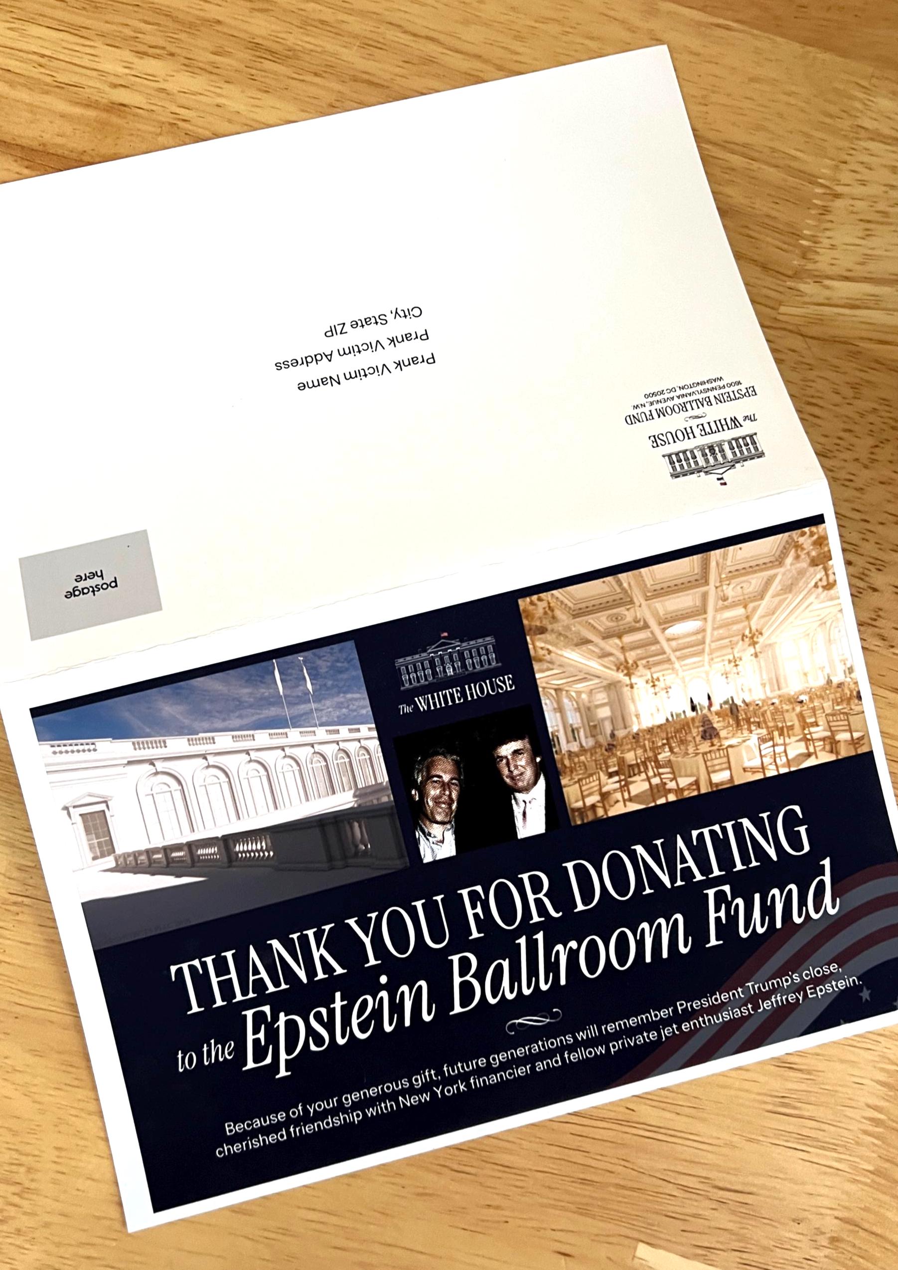 Prank Mailer: Epstein Ballroom Donation Thank-you Letter - Digital ...