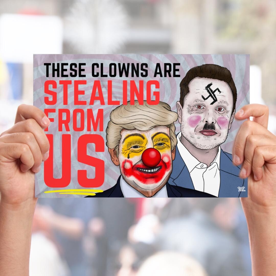 Anti-oligarchy Foam Board Sign: Trump & Musk Clowns, Political Art - Etsy